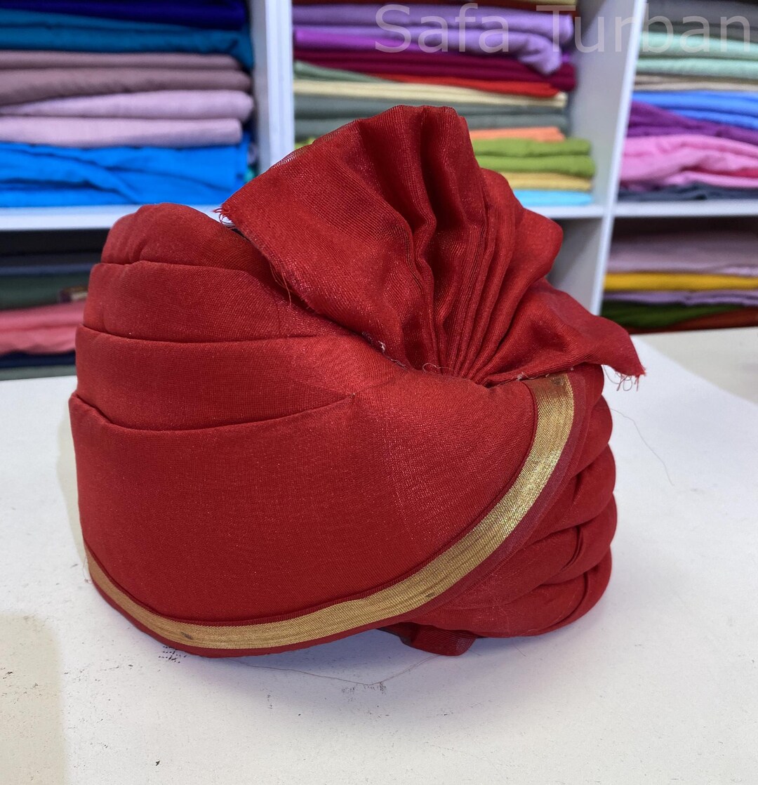 Indian Wedding- Silk Fabric Handmade Safa for Groom in Bright Maroon ...