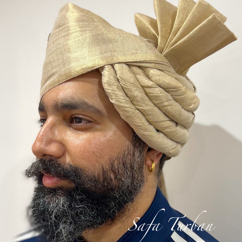 Indian Wedding- Raw Silk Fabric Handmade Safa for Groom in Golden ...