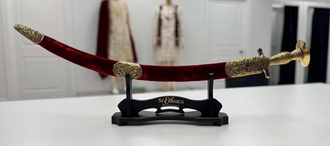 Indian Wedding Decorative Sword/kirpan- Maroon Velvet Kirpaan With ...