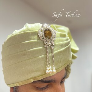 Indian Wedding- Raw Silk Fabric Handmade Safa for Groom in Pista Green ...