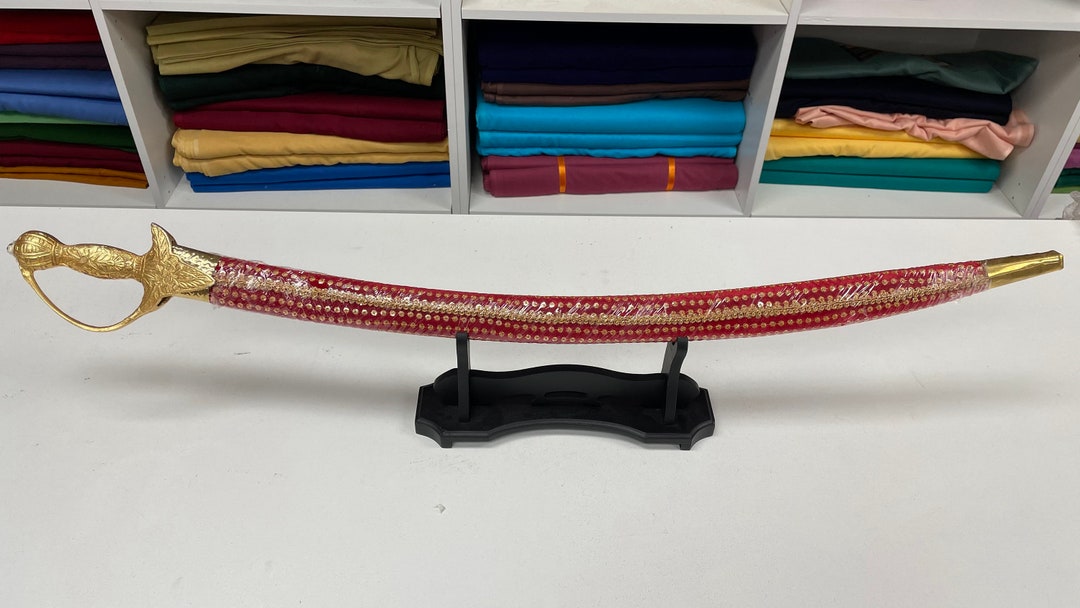 Indian Wedding Decorative Sword/kirpan- Red Colour With Golden Work ...