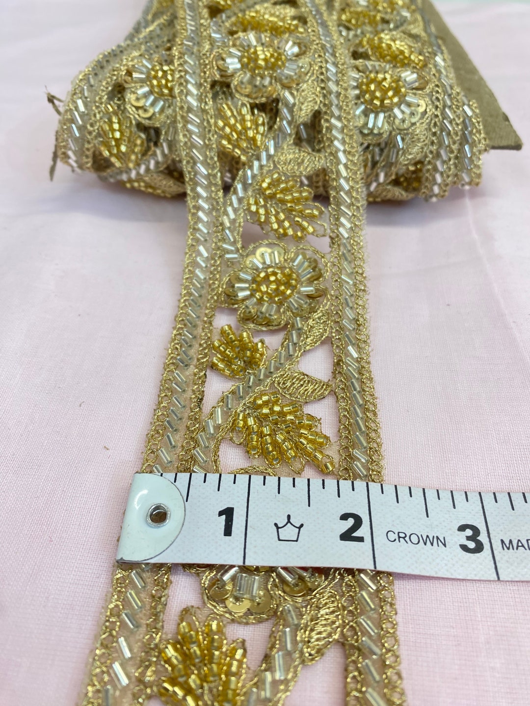 Golden Nalki Cutwork Lace 2"(inch) for Dresses, Sarees, Lehenga, Suits ...