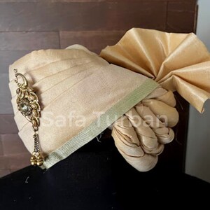 Indian Wedding Raw Silk Fabric Handmade Safa for Groom in Golden Colour ...