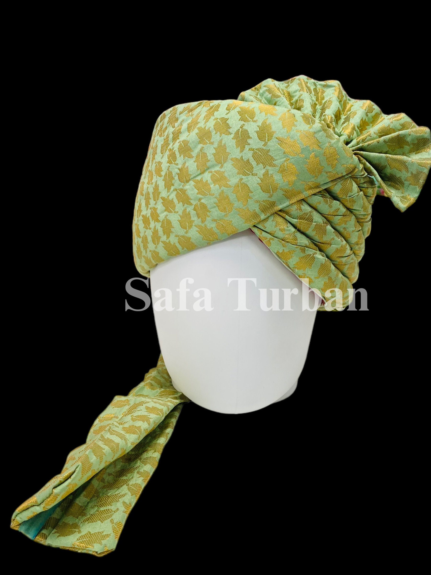 Indian Wedding- Silk Fabric Handmade Safa for Groom in Green Colour ...