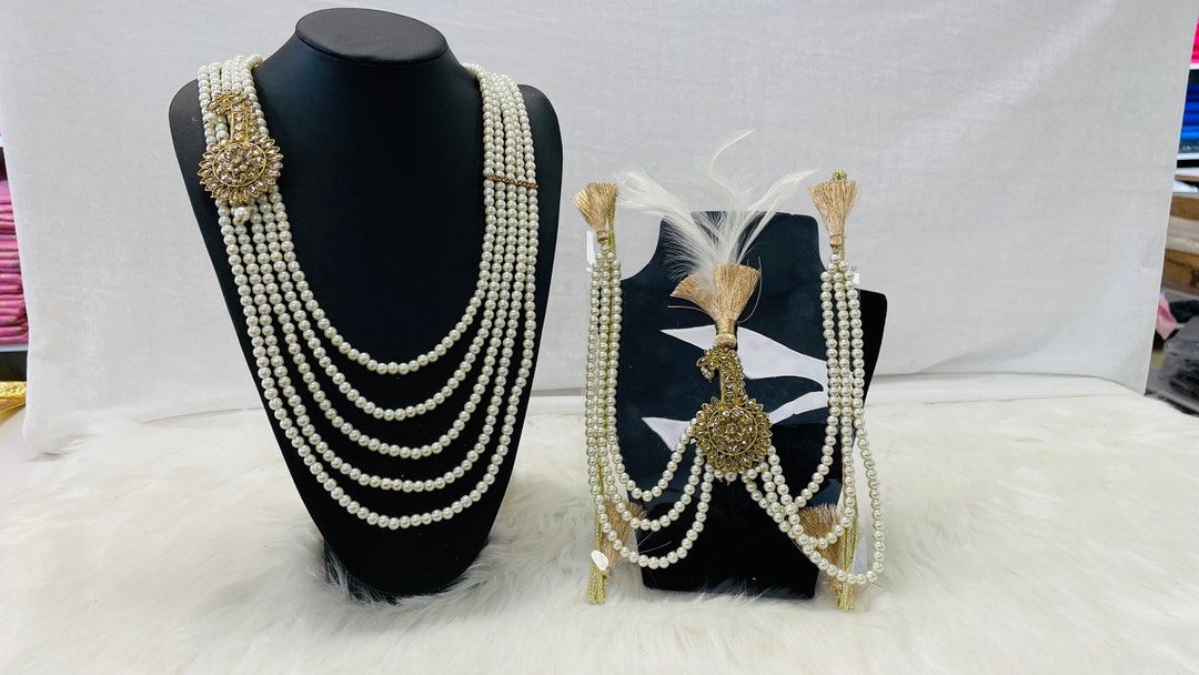 Kalgi and Pearl Necklace- Kundan Kalangi/kalgi, Pearl Necklace With ...