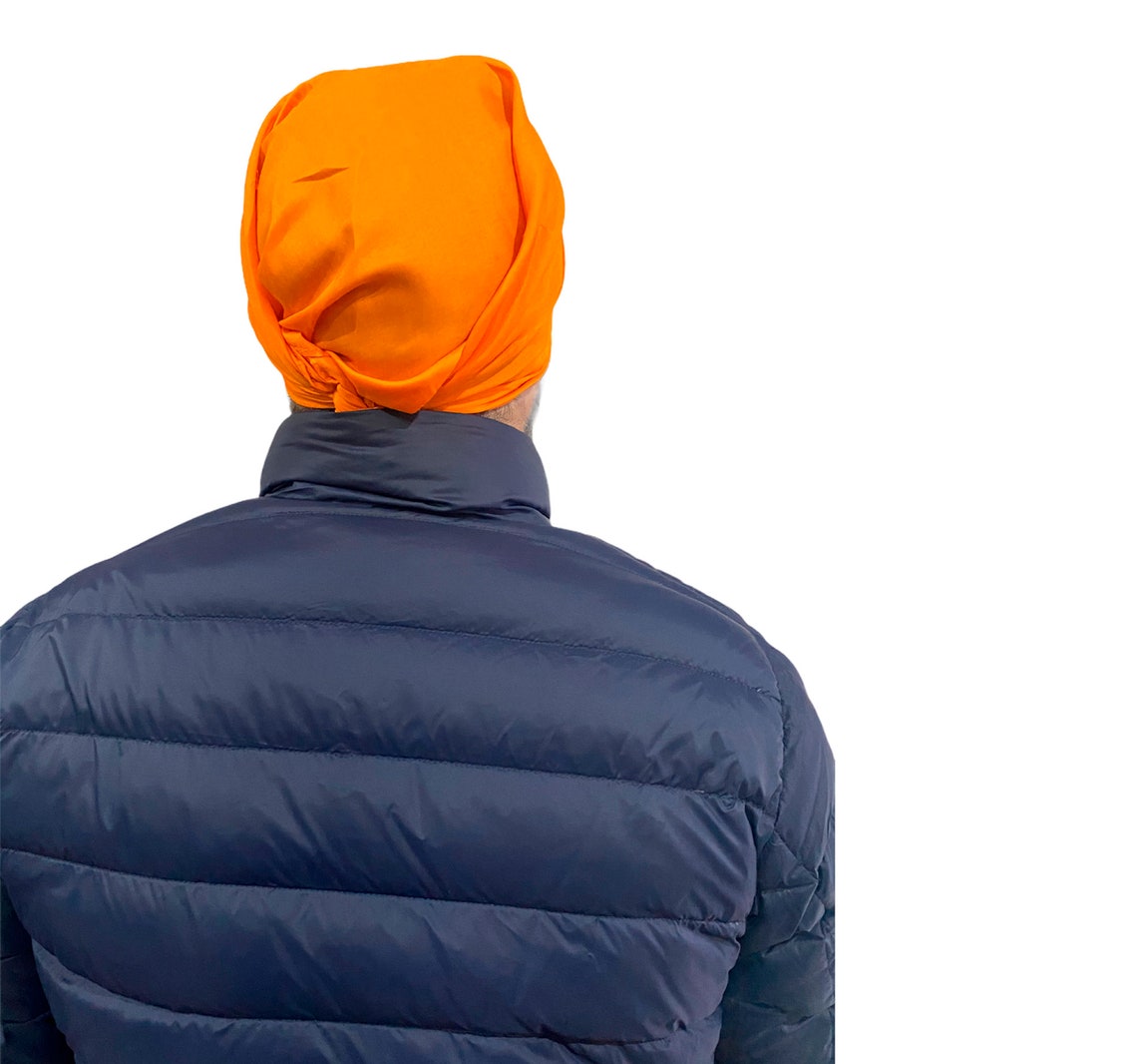 Sikh Patka- Kesari and Blue for Adults (unisex) With Khanda Sign in ...