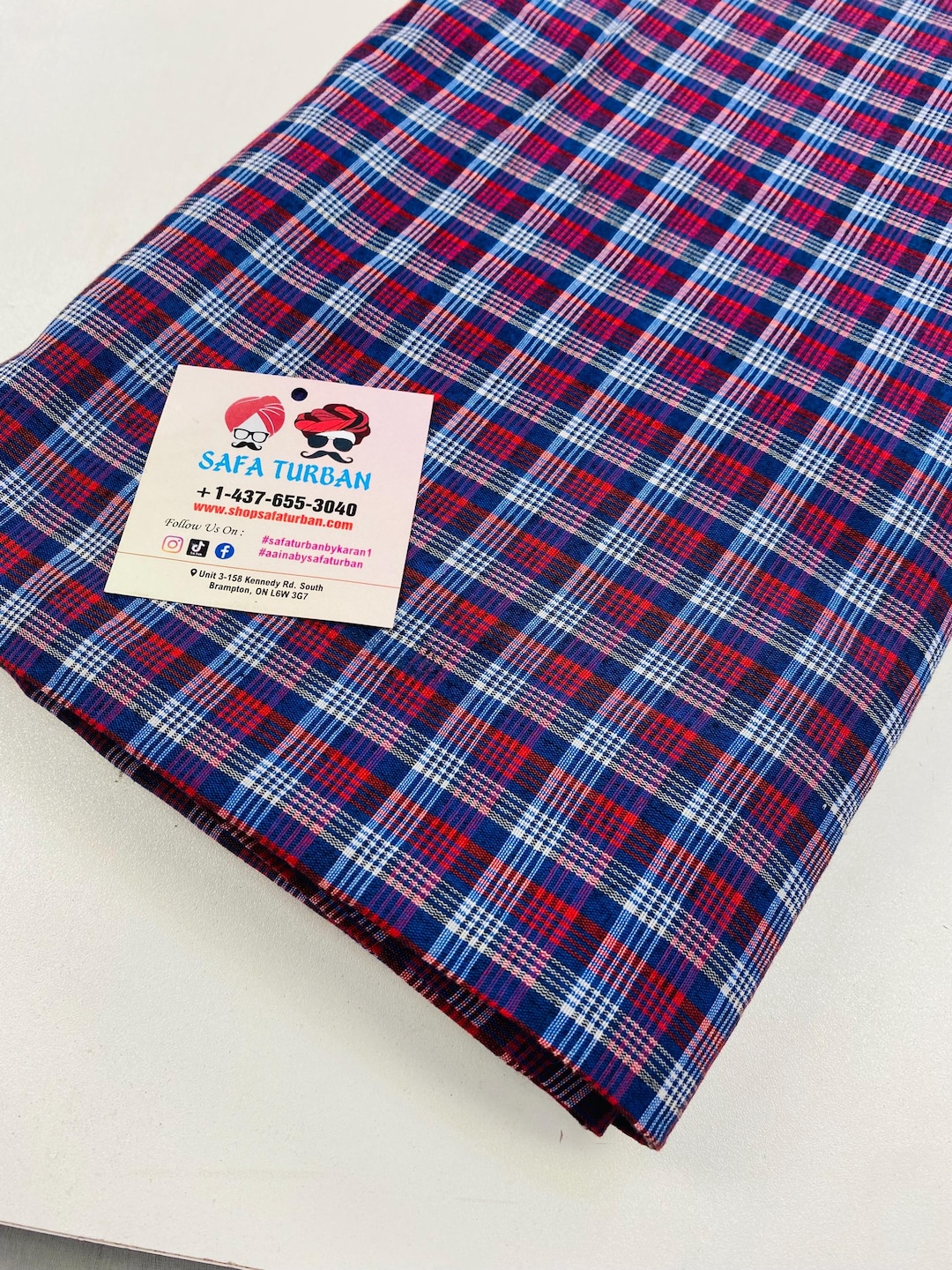 Sikh Desi Parna- Unstitched Royal Blue, White and Red Check Turban ...