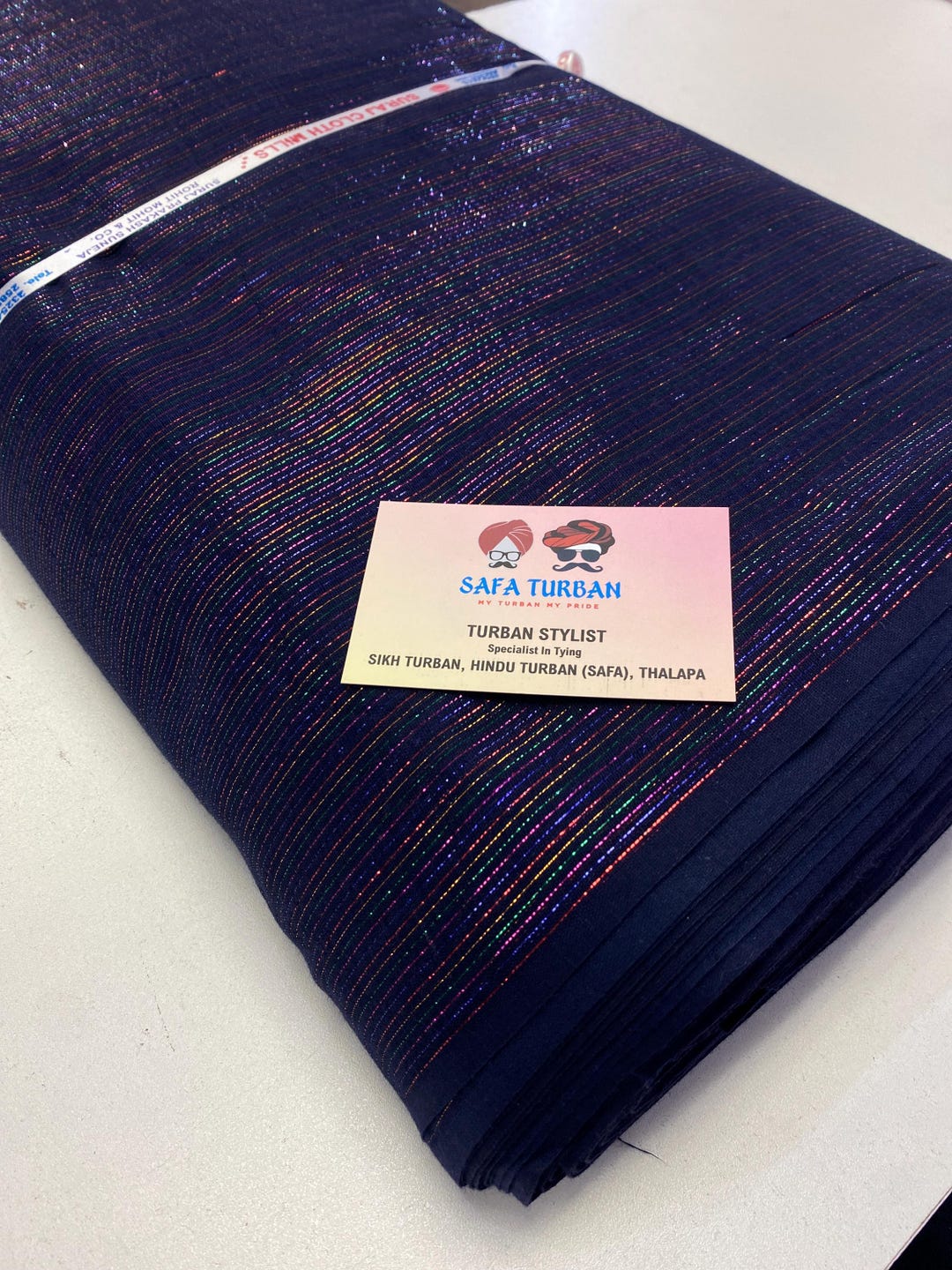 Sikh Turban- Printed Voile Turban Fabric- Navy Blue Colour, Sikh Turban ...
