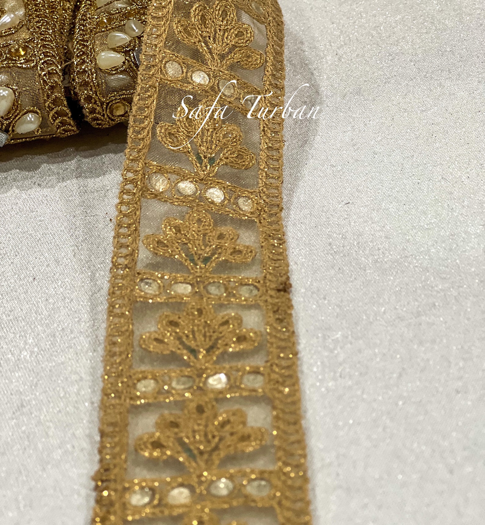 Golden Lace With Pearl Work 1.5" (inch) for Dresses, Sarees, Lehenga ...