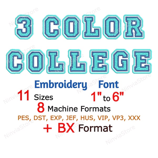 3 Color Varsity Font Embroidery - Etsy