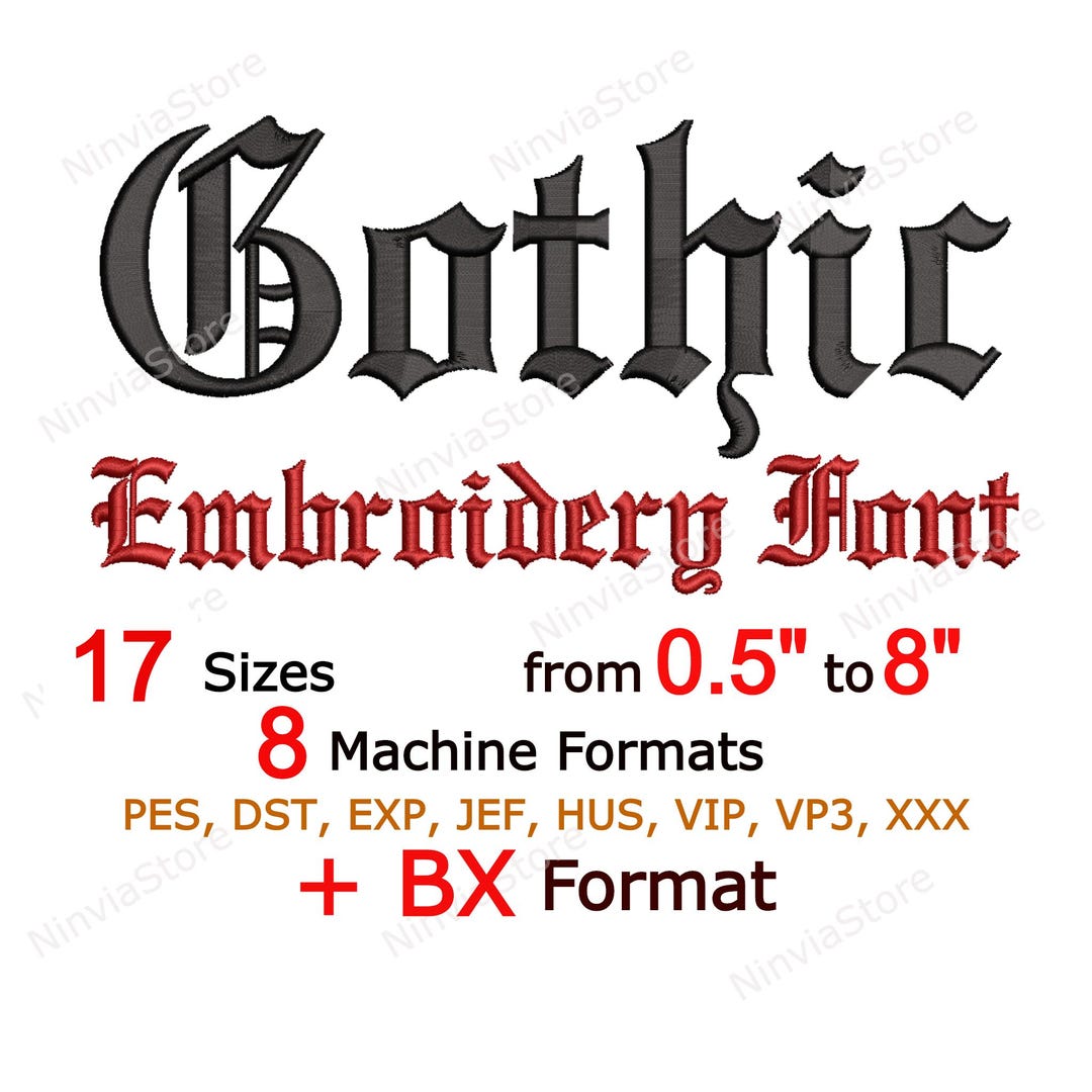 Gothic Embroidery Font, Alphabet PES Font for Embroidery, Machine ...