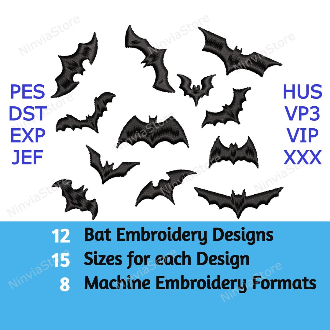12 Bats Machine Embroidery Designs, Halloween Embroidery Designs, 15 ...