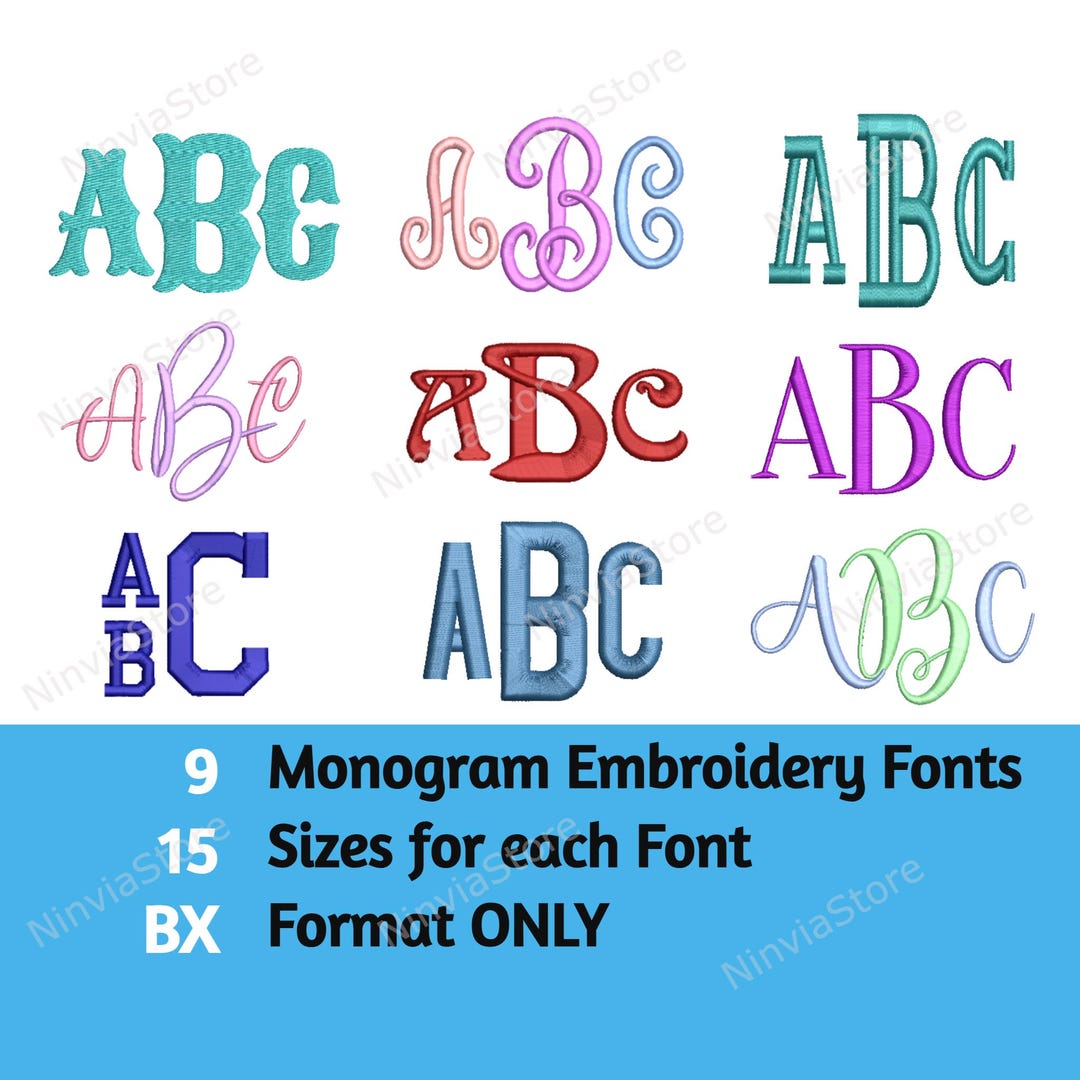 9 BX Monogram Embroidery Fonts Bundle, Machine Embroidery Font BX ...