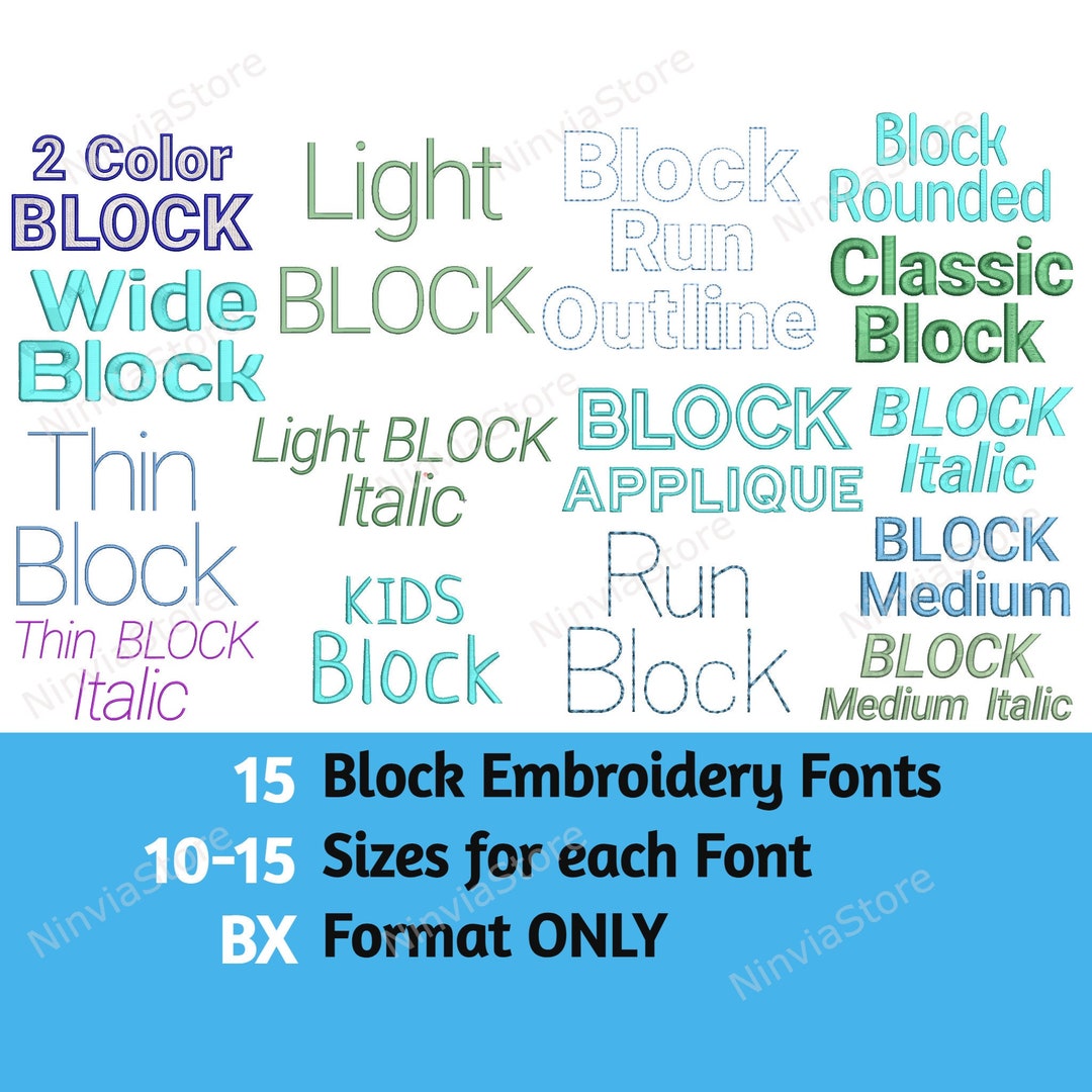 15 BX Block Embroidery Fonts Bundle, Machine Embroidery Font BX ...