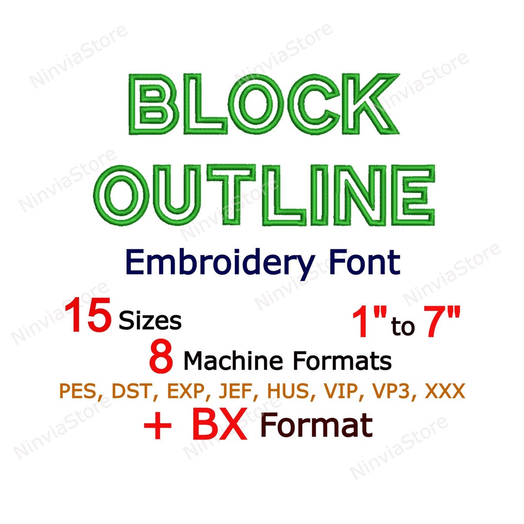 Classic Block Outline Embroidery Font, Alphabet Machine Embroidery ...