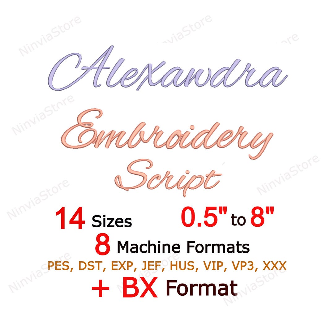 Alexandra Embroidery Font, BX PES Script Monogram, Cursive Alphabet ...