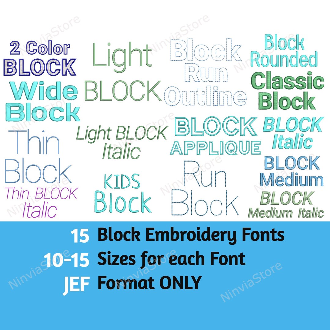 15 JEF Block Embroidery Fonts Bundle, Block Fonts for Embroidery ...