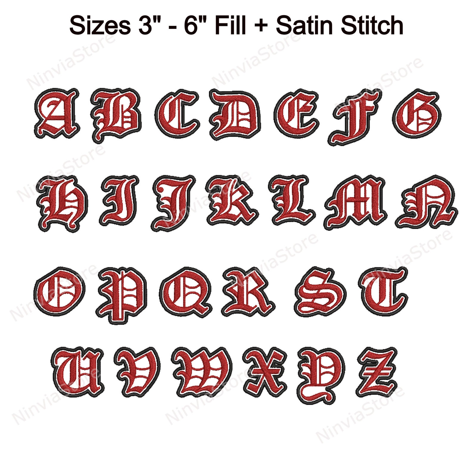 2 Color Old English Embroidery Font, Alphabet PES Font for Embroidery ...