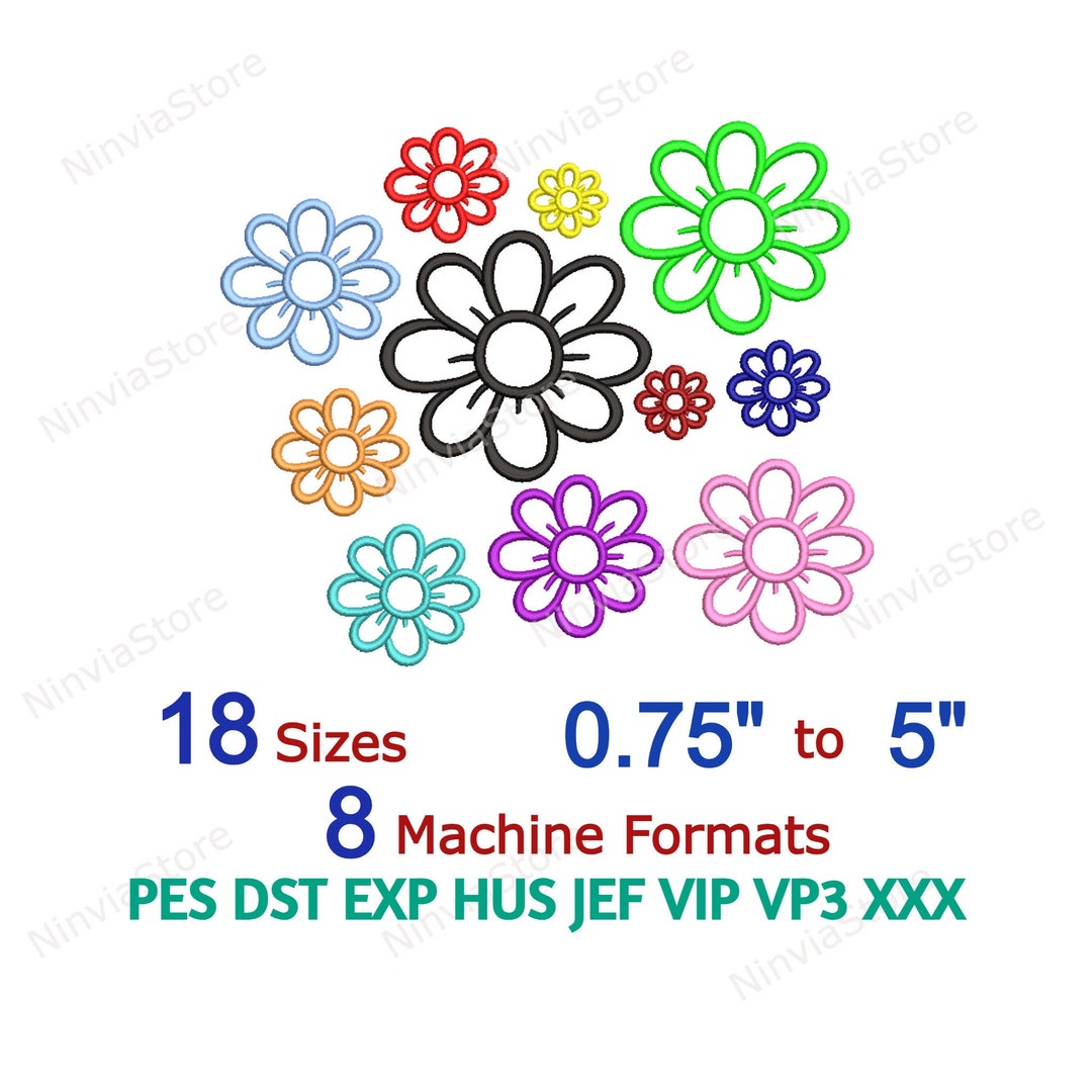 Flower Outline Embroidery Design, Outlined Flower Machine Embroidery ...