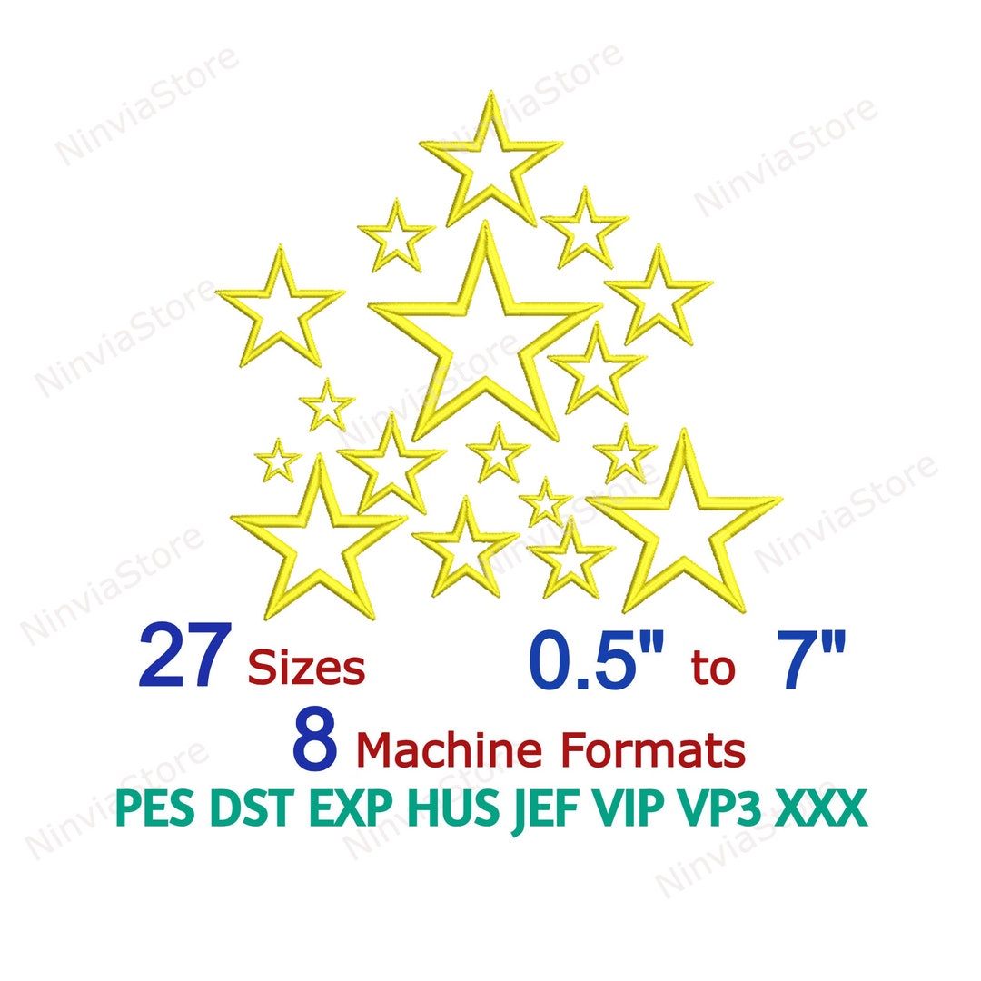 Star Outline Embroidery Design, Outlined Star Machine Embroidery, Star ...