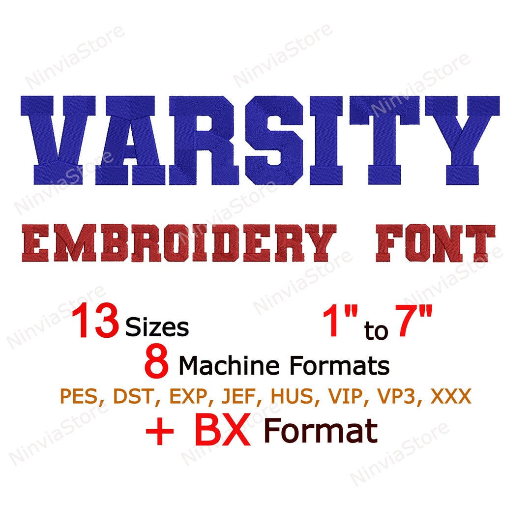 Varsity Embroidery Font, BX Font, Alphabet Machine Embroidery Design ...