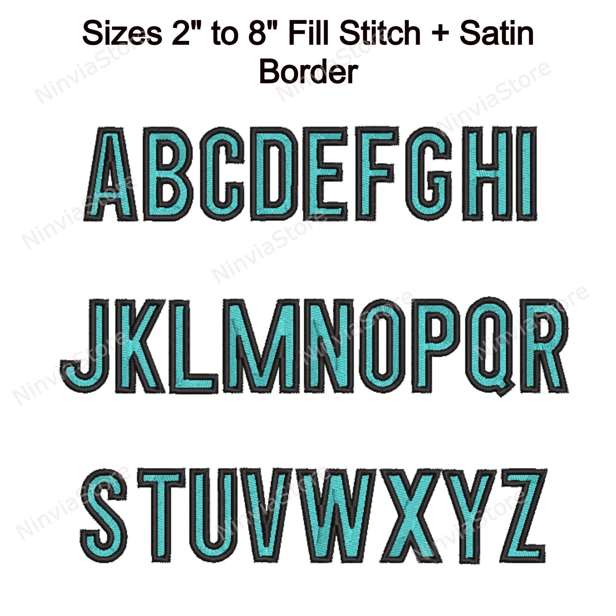 2 Color Narrow Block Embroidery Font, BX Font, Outline Border Block ...