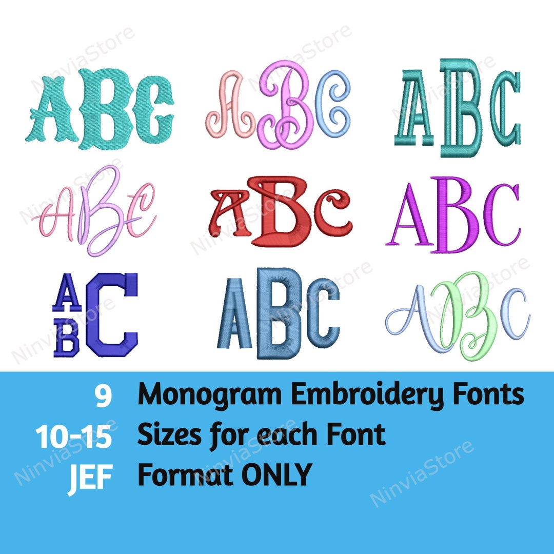 9 JEF Monogram Embroidery Fonts Bundle, Machine Embroidery Font Jef ...