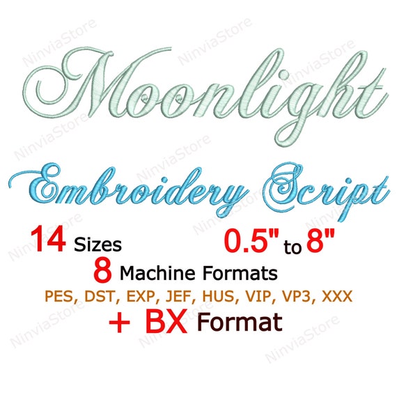 Moonlight Script Embroidery Font BX Font for Embroidery PES - Etsy