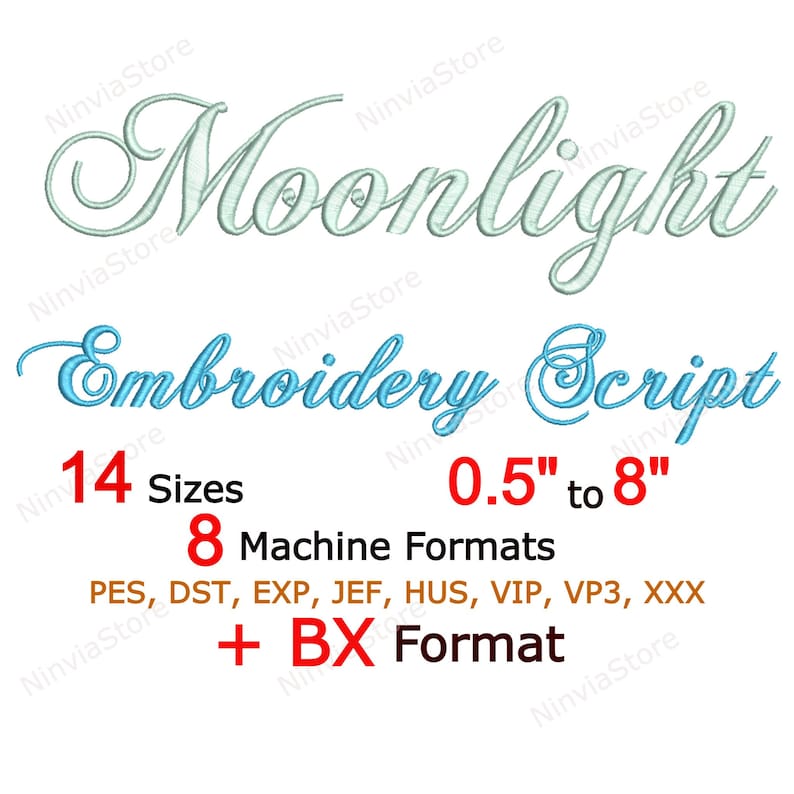 Moonlight Script Embroidery Font, BX Font for Embroidery, PES ...