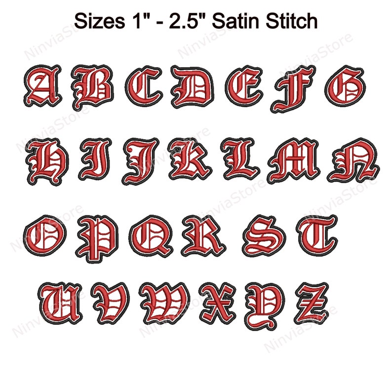 2 Color Old English Embroidery Font, Alphabet PES Font for Embroidery ...
