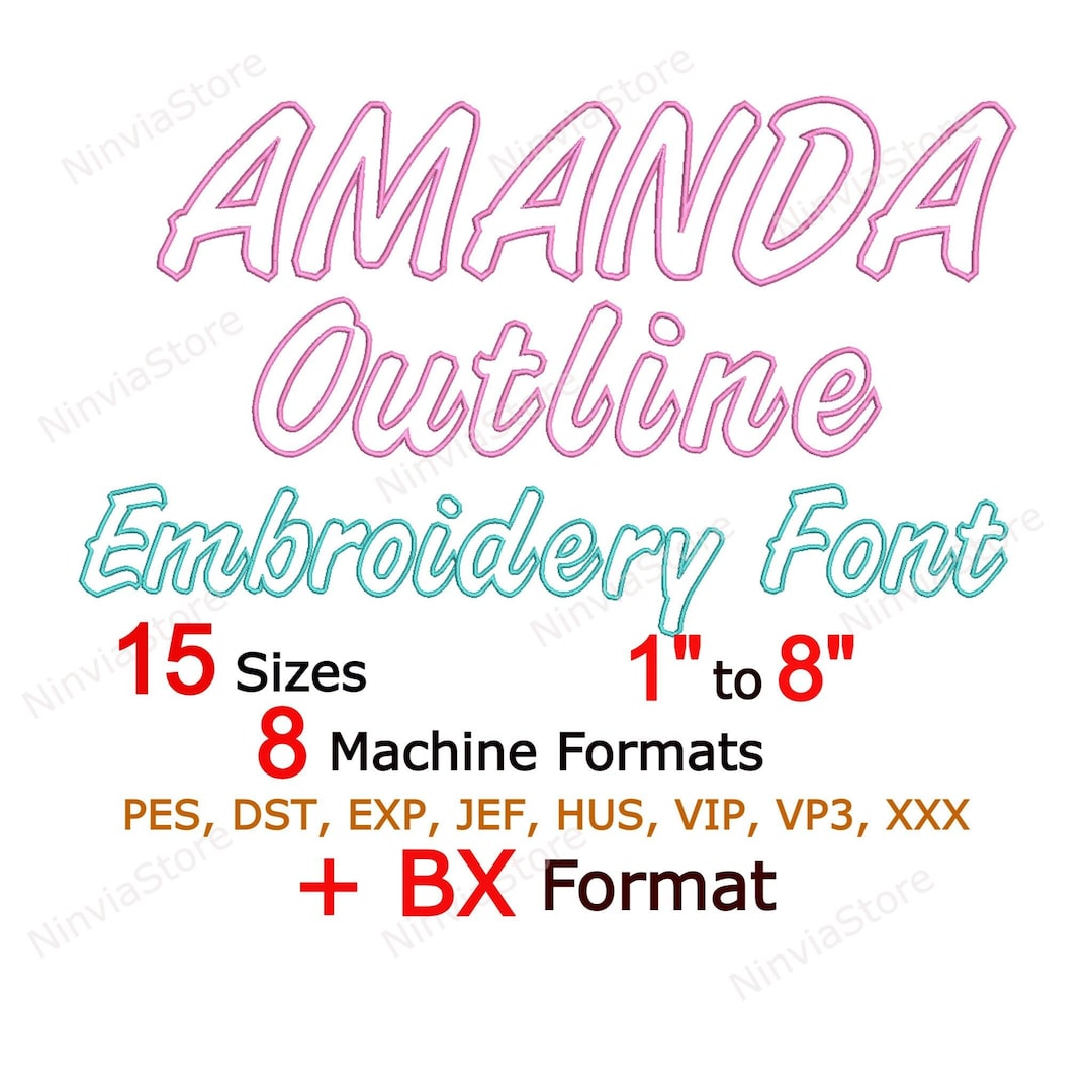 Amanda Outline Script Embroidery Font BX, Alphabet Machine Embroidery ...