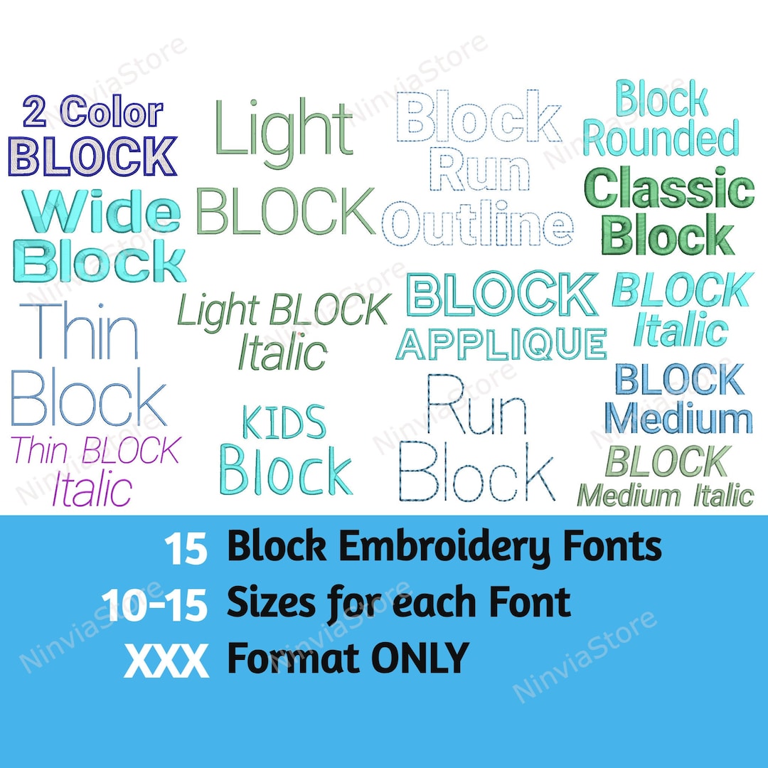 15 XXX Block Embroidery Fonts Bundle, Block Fonts for Embroidery ...