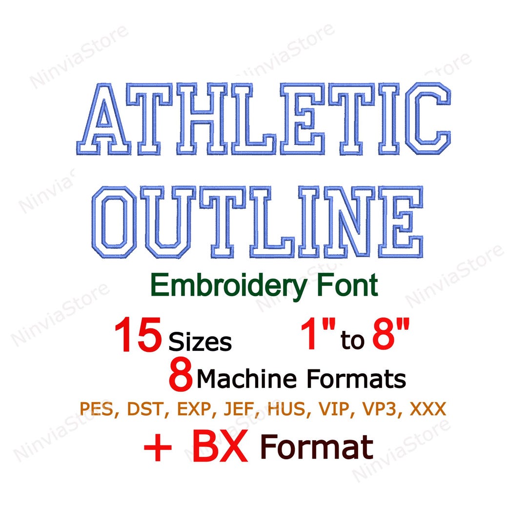 Athletic Outline Embroidery Font BX Font, Alphabet Machine Embroidery ...