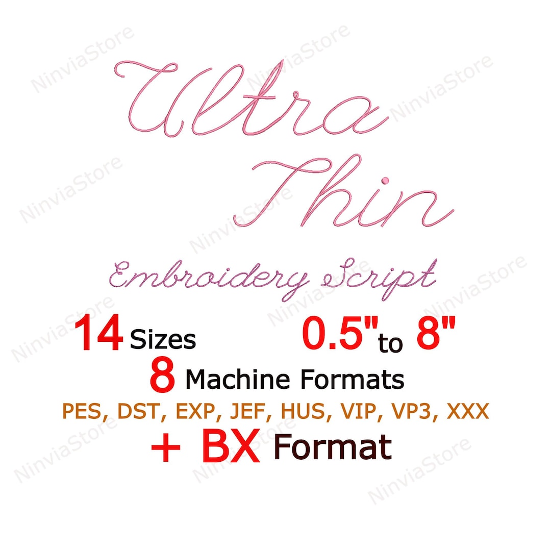 Thin Script Embroidery Font, PES Monogram Font Script Font, Satin BX ...
