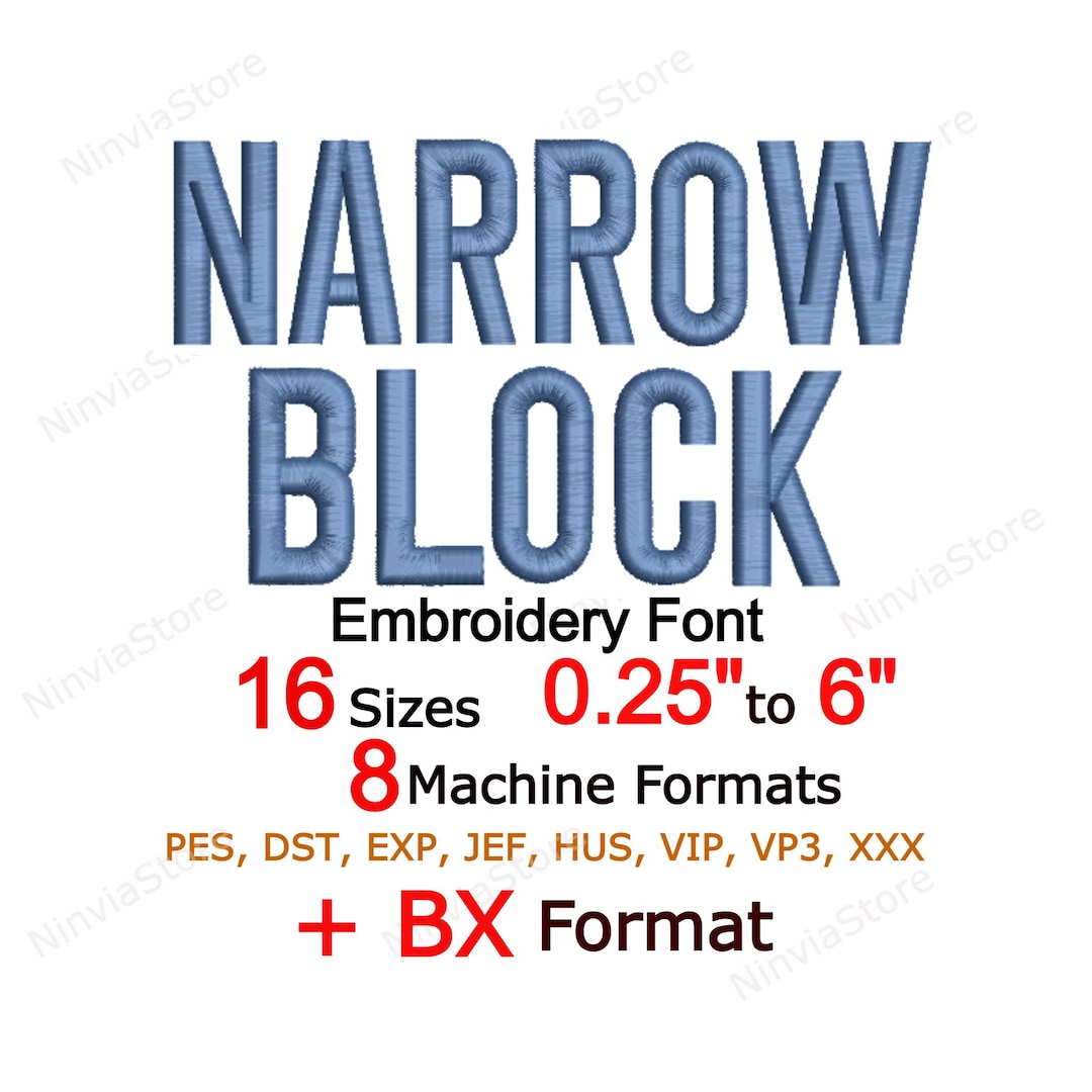 Narrow Block Embroidery Font - Monogram Alphabet Machine Embroidery ...