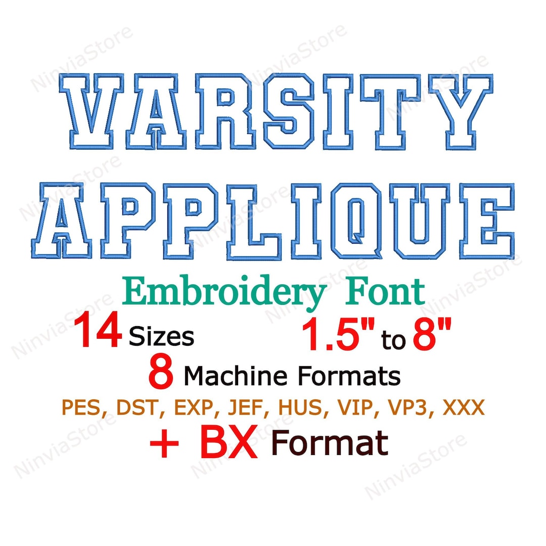 Varsity Applique Embroidery Font, Machine Embroidery Design, Monogram ...