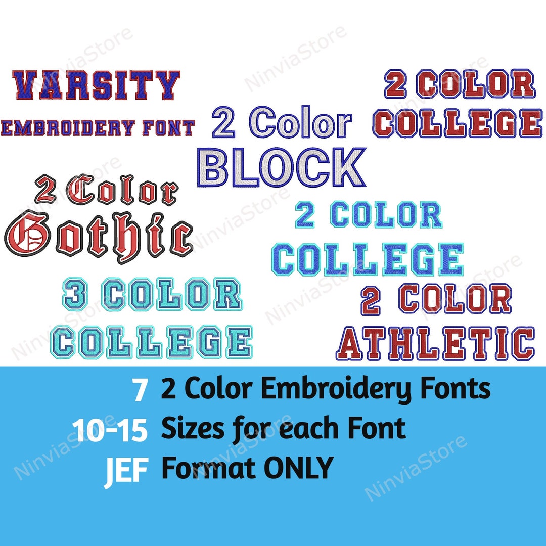 7 JEF Two-color Embroidery Fonts Bundle, 2 Color Machine Embroidery ...