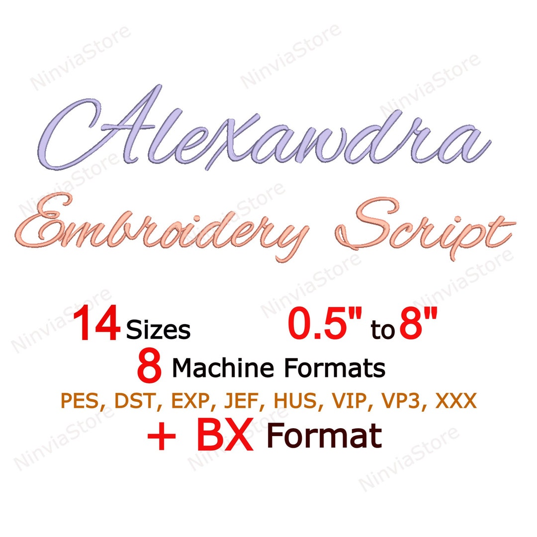 Alexandra Script Embroidery Font, BX Font for Embroidery, PES Monogram ...