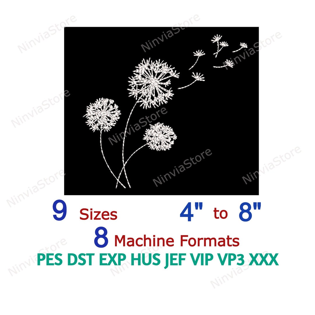Dandelion Embroidery Design, Blowball Machine Embroidery, Dandelion Run ...