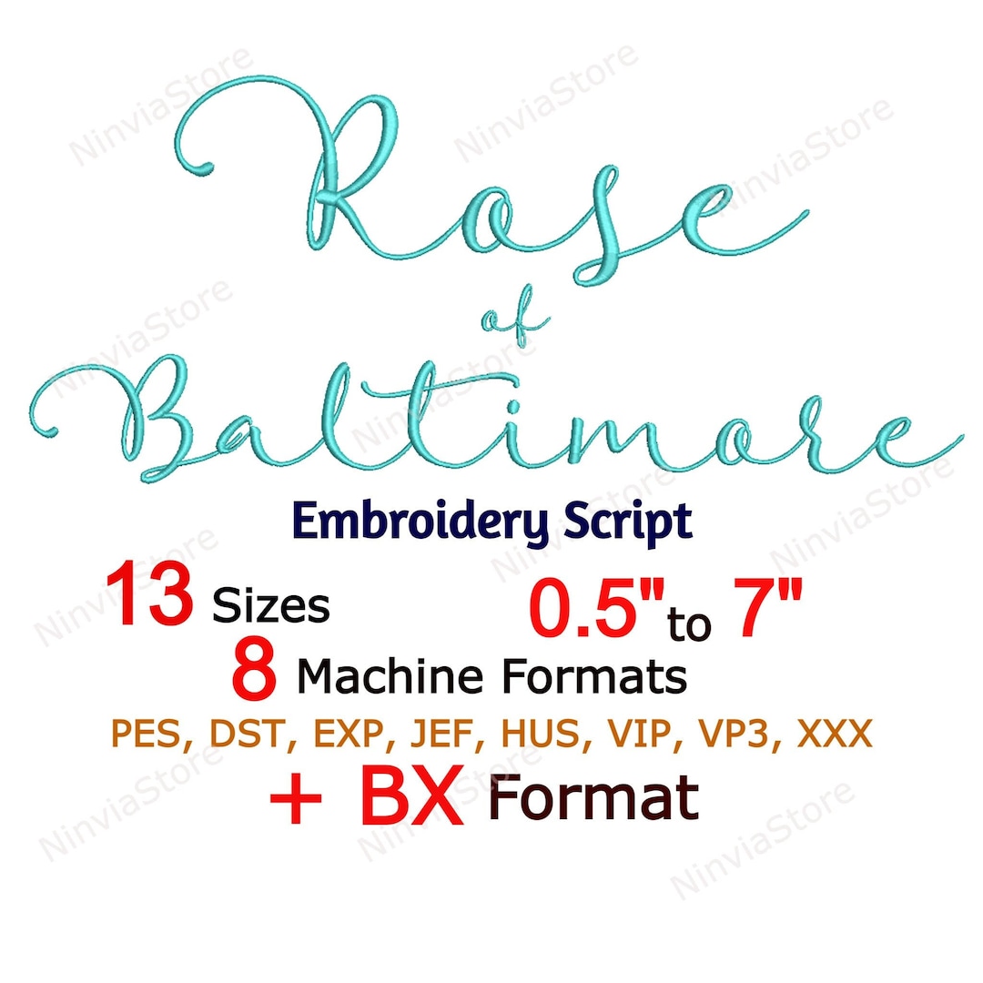 Rose Script Embroidery Font, BX Font for Embroidery, PES Monogram Font ...