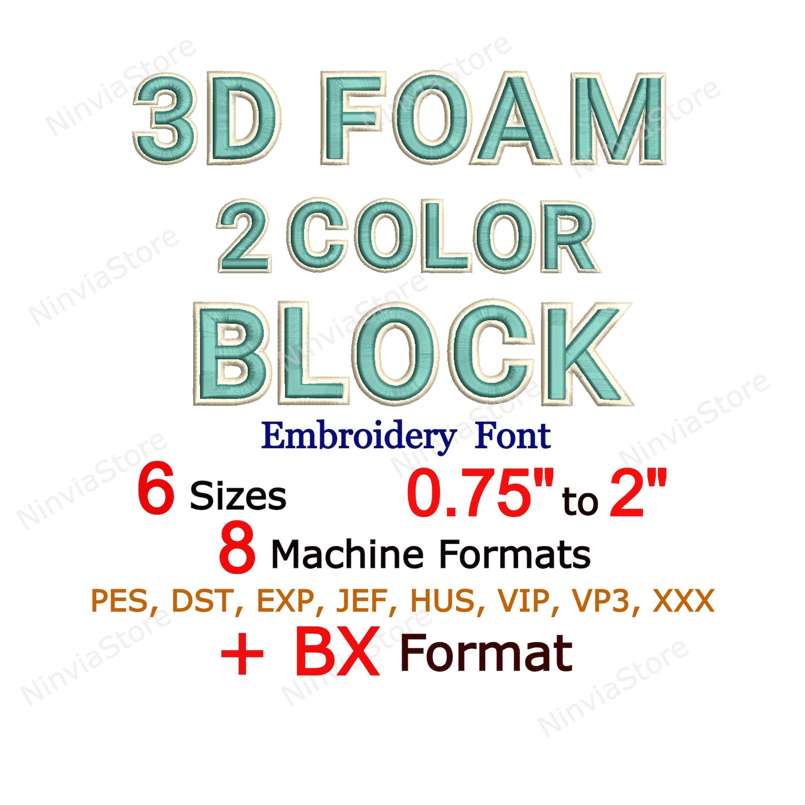 3D Foam 2 Color Block Embroidery Font, 3D Puff Foam Block BX Font ...