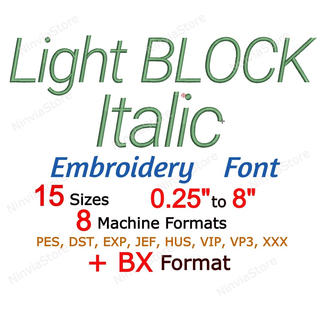 Light Block Italic Embroidery Font, Pe Font for Embroidery, Block BX ...