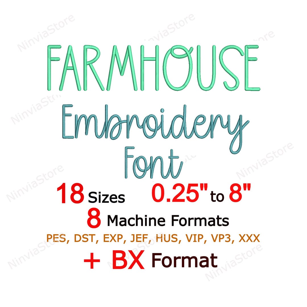 Farmhouse Embroidery Font, 18 Sizes, BX PES +7 Formats Monogram ...