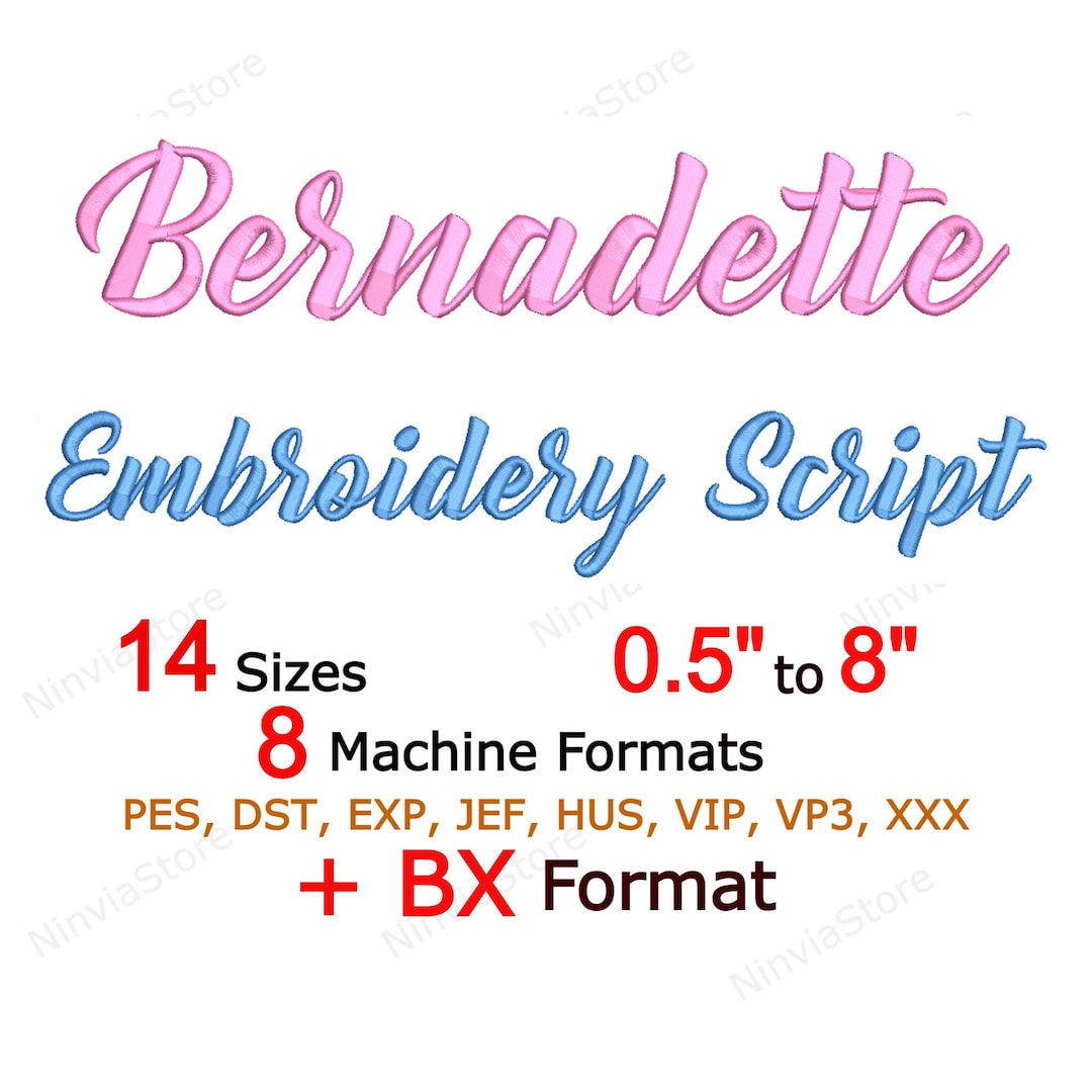 Bernadette Embroidery Script, BX Font for Embroidery, Cursive Font Pe ...