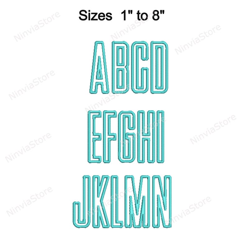 Mega Slim Outline Embroidery Font, Outlined Block Letters BX PES ...