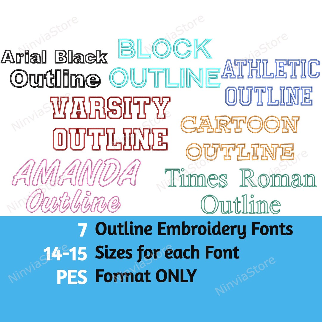 7 PES Outline Embroidery Fonts Bundle, Machine Embroidery Font Pe ...