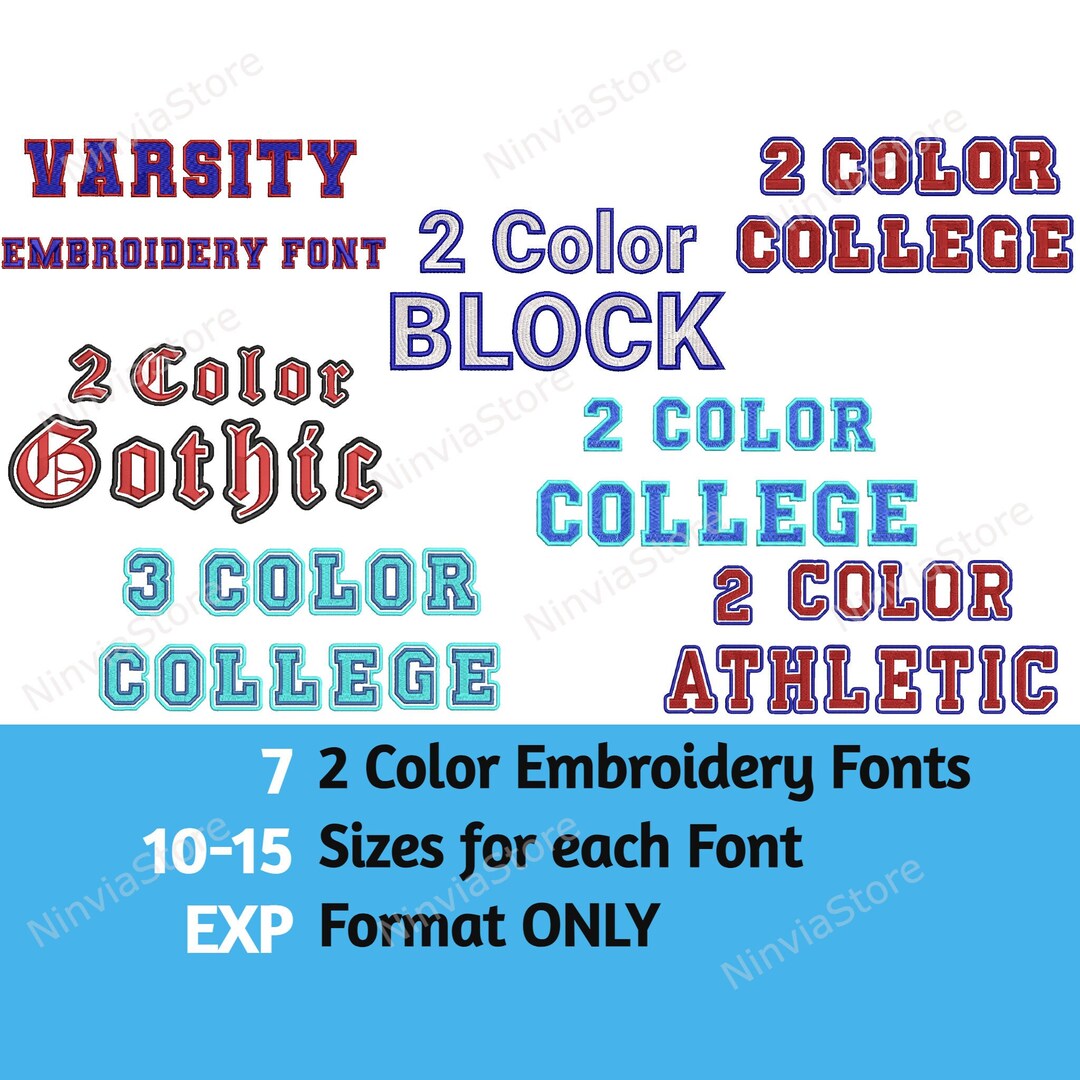 7 EXP Two-color Embroidery Fonts Bundle, EXP Font for Embroidery, 2 ...