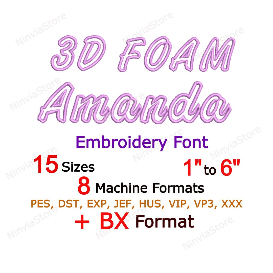 3D Foam Amanda Outline Embroidery Font, 3D Puff Foam Script BX Font ...