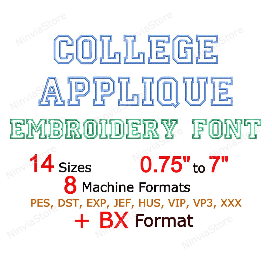 College Applique Embroidery Font, Machine Embroidery Design, Monogram ...