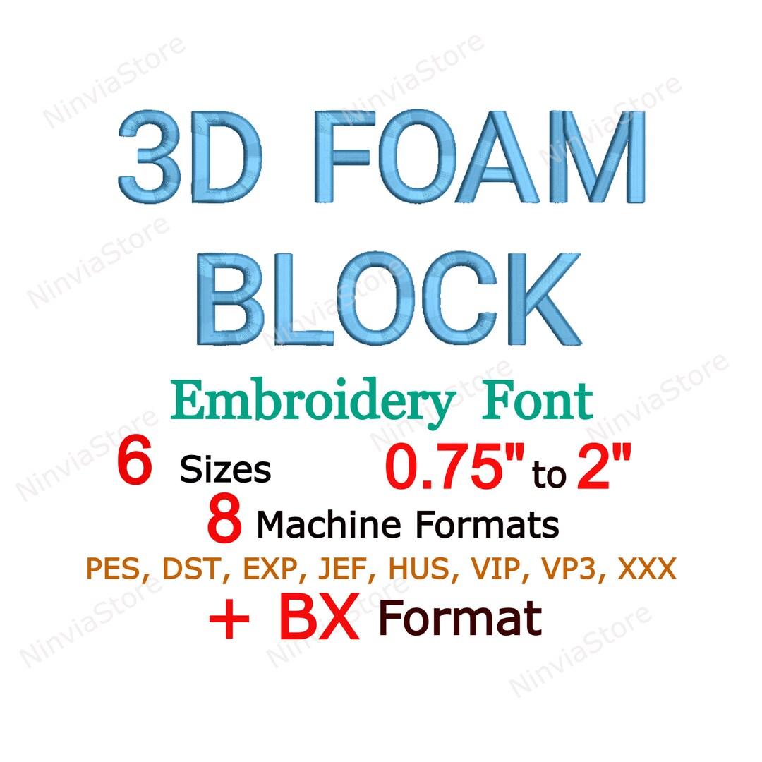3D Foam Block Embroidery Font, 3D Puff Foam Block BX Font, Monogram ...